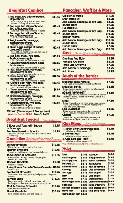 Menu | Theo's Grill & Bar